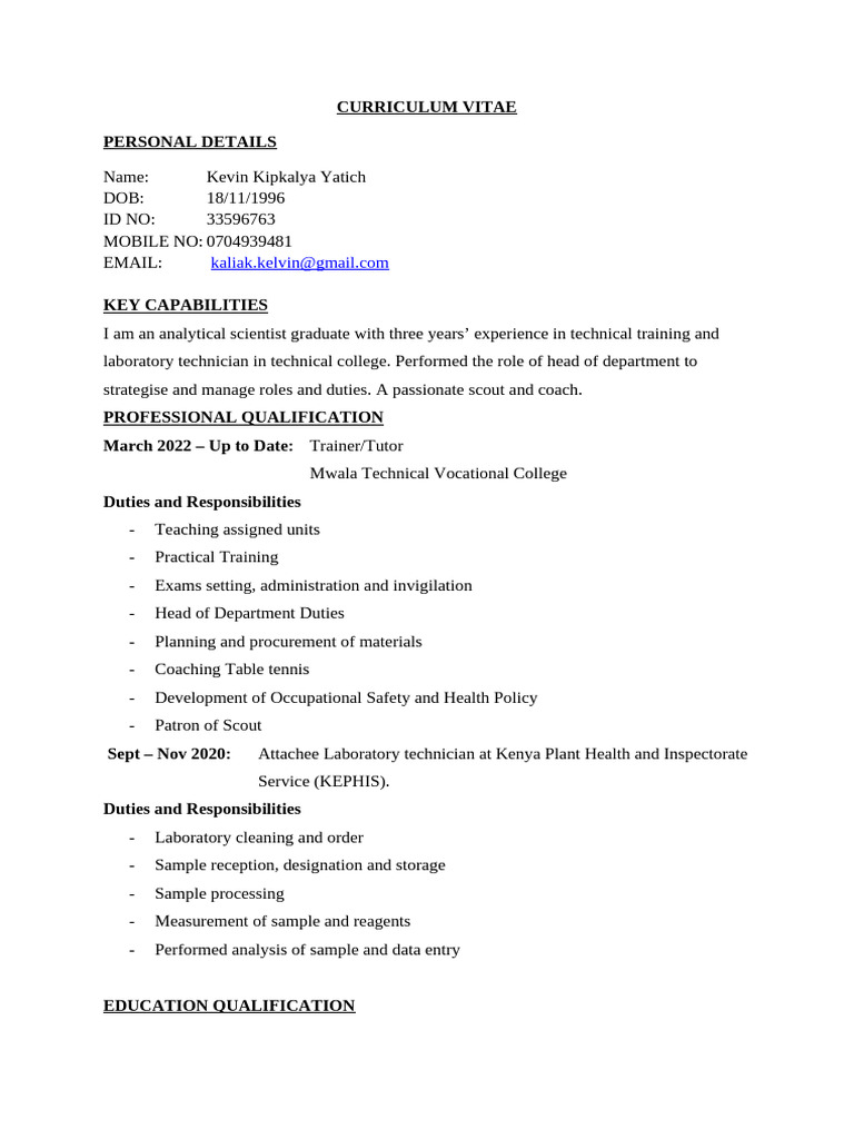 Curriculum Vitae - Yatich | PDF | Educational Stages | Vocational Education