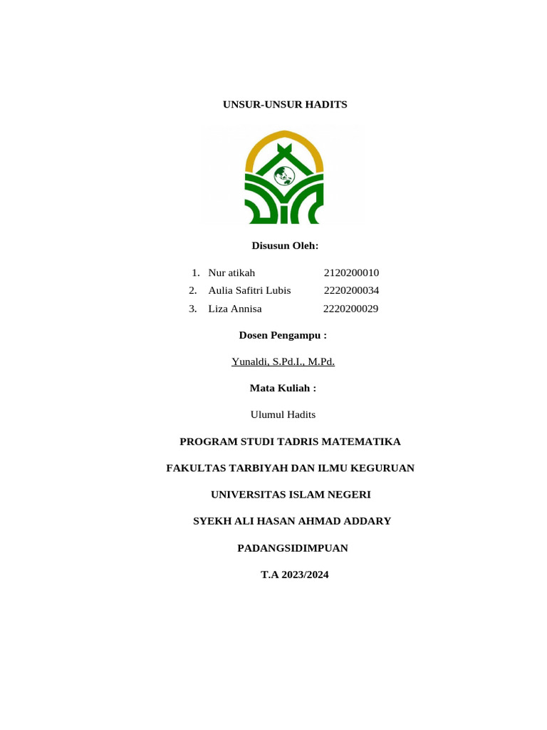 Unsur Utama dalam Hadits: Sanad, Matan, Rawi | PDF