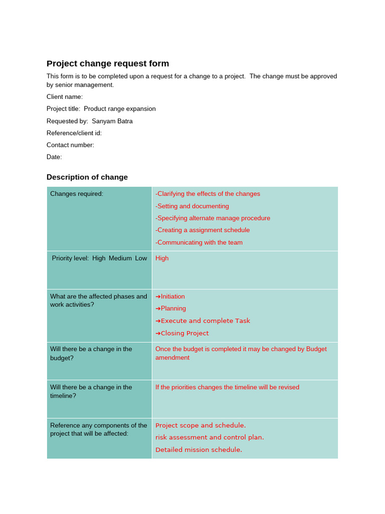 Project change request form 2 | PDF | Project Management