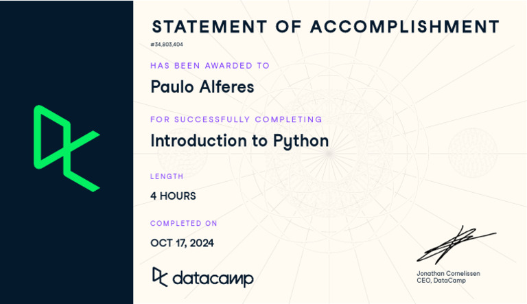 Python Course Completion Certificate | PDF