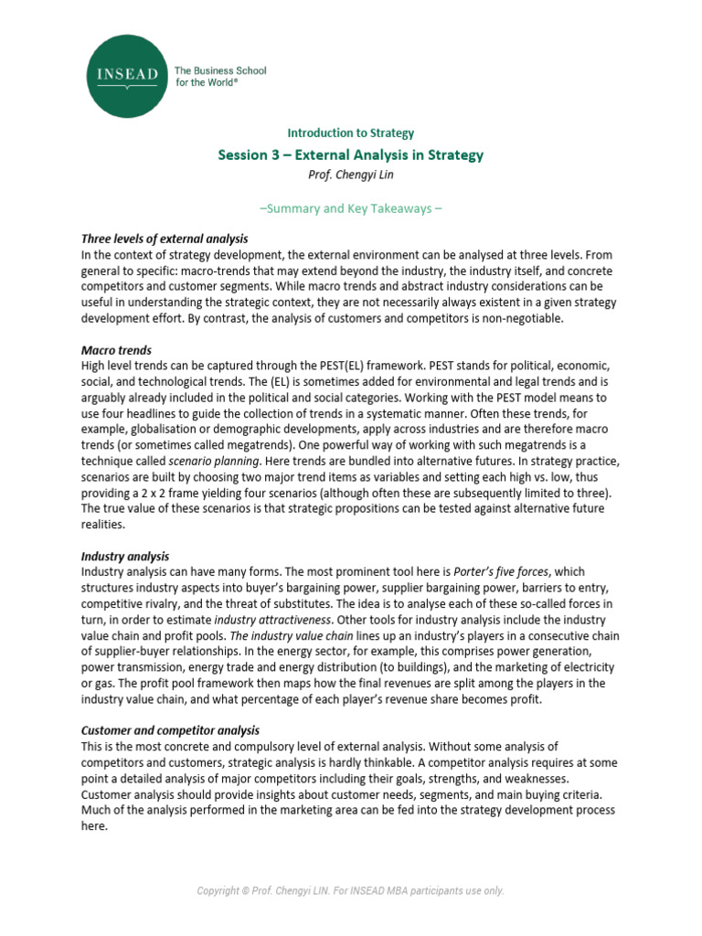 ITS - S03 - External Analysis - Summary | PDF | Marketing | Business