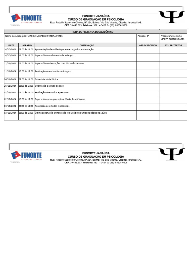 FICHA DE PRESEN-A DO ACAD-MICO PARA CAMPO DE EST-GIO - Docx (1) - 1 | PDF