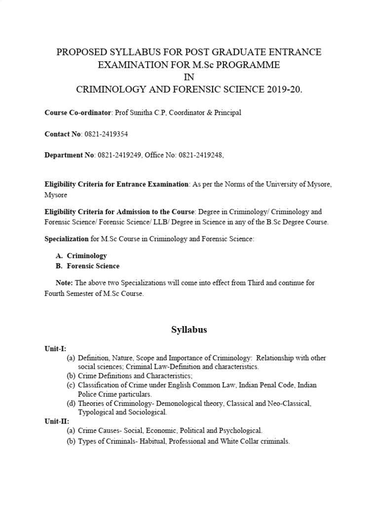 M.Sc Criminology & Forensic Science Syllabus | PDF | Crimes | Crime ...