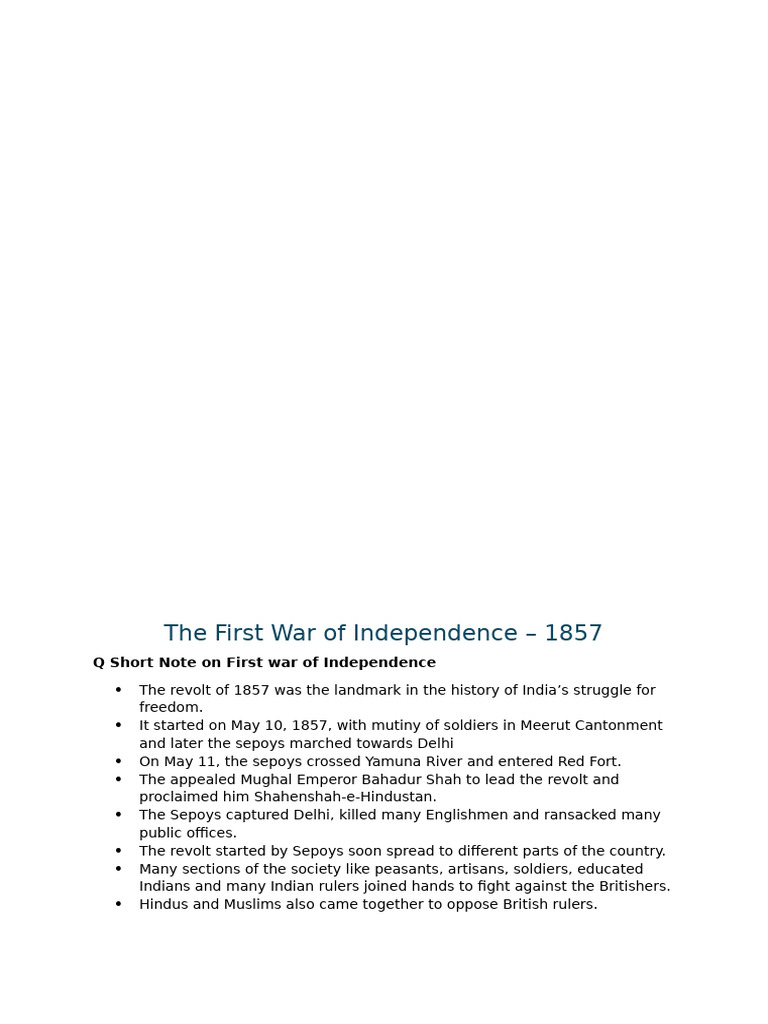 First War of Independence 1857 Overview | PDF | Indian Rebellion Of ...