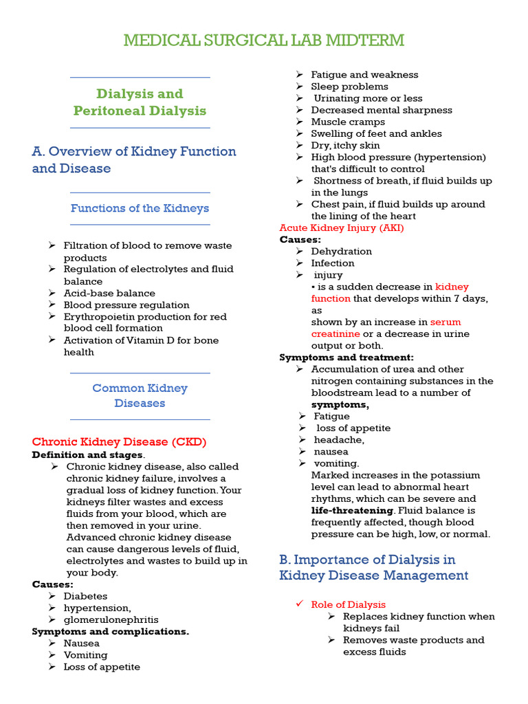Medical Surgical Lab Midterm 2 | PDF | Hemodialysis | Chronic Kidney Disease