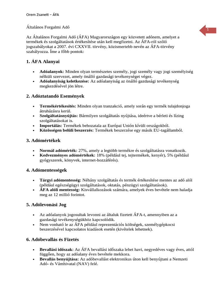 Orem Zsanett - ÁFA | PDF