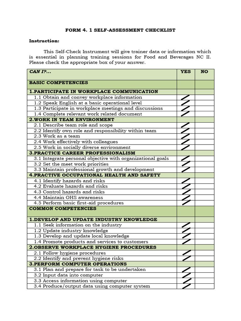 Map-Form-4.-1 Self-Assessment-Checklist | PDF | Occupational Safety And Health | Restaurants