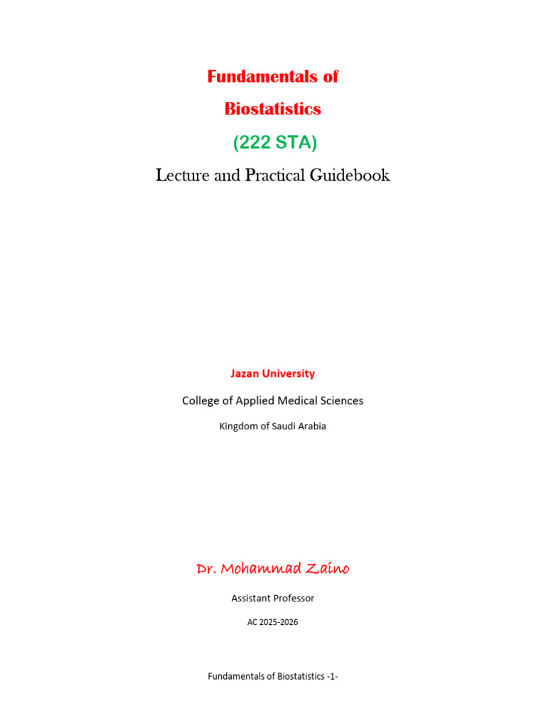 222 STA Lecture Guides W1 2025-2 | PDF | Statistics | Biostatistics