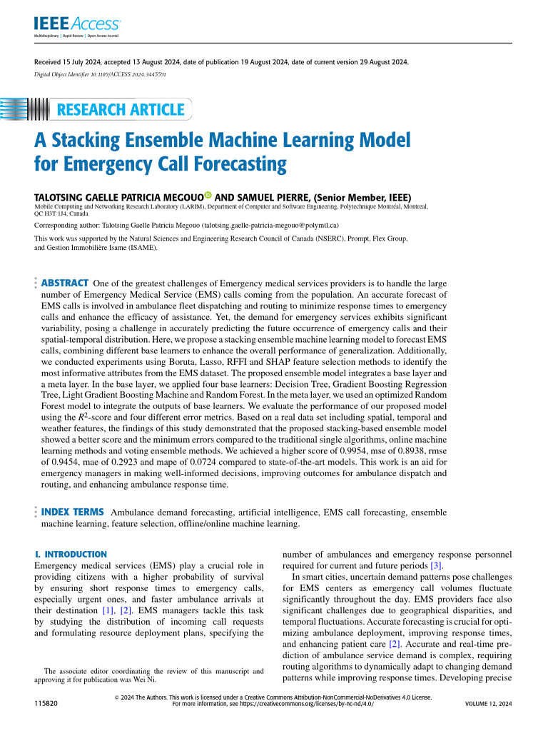 A Stacking Ensemble Machine Learning Model For Emergency Call ...