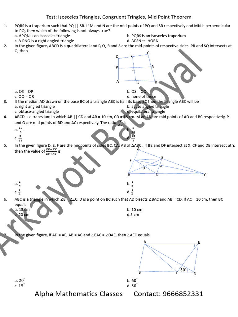 Test Isosceles - Triangles, - Congruent - Tringles, - Mid - Point ...