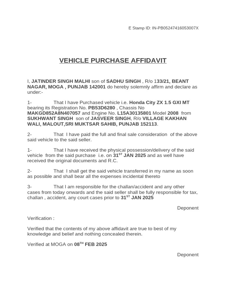 Purchase Affidavit | PDF