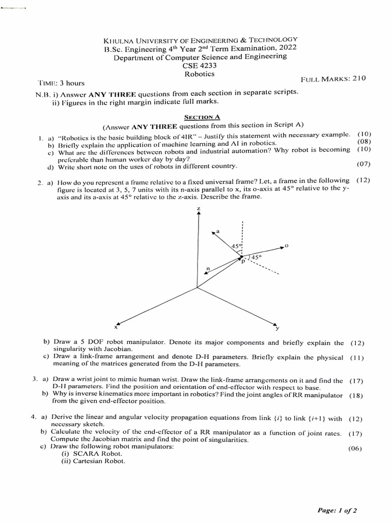 Robotics Question 2022 | PDF