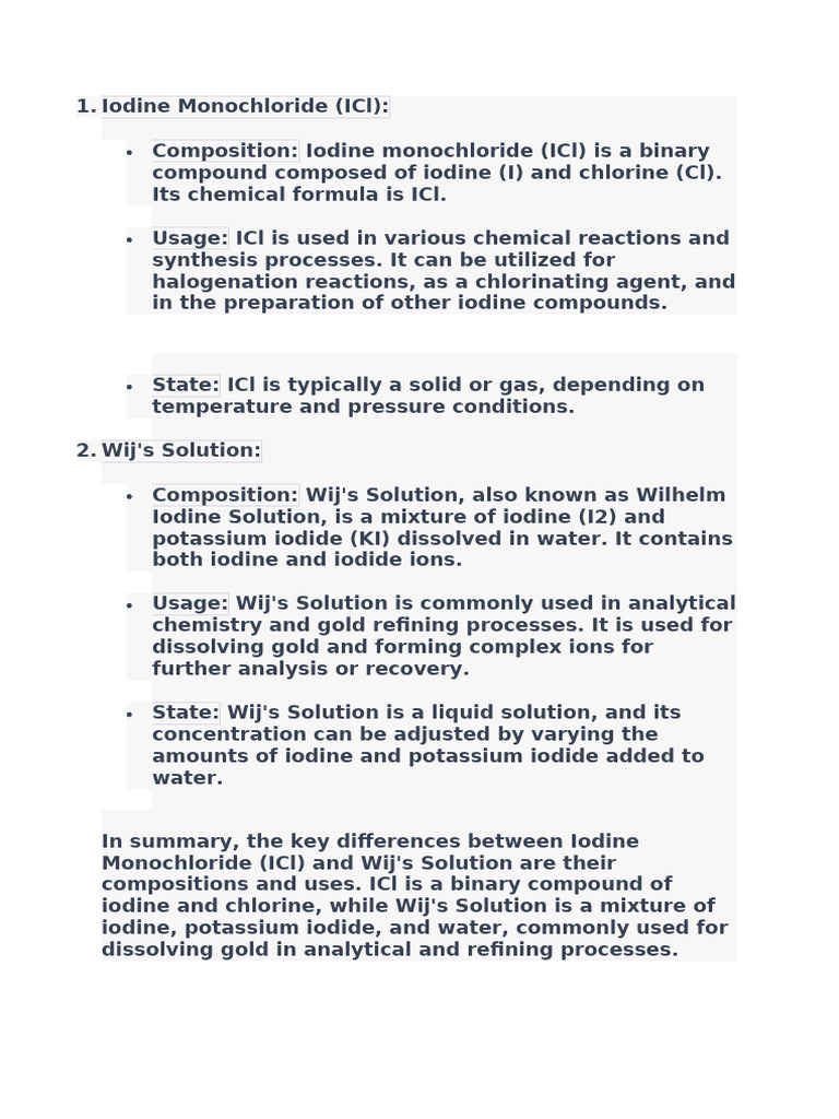 Iodine Monochloride and wijs solution | PDF