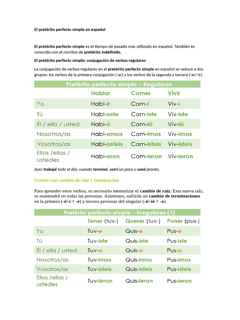 Uso y conjugación del pretérito perfecto | PDF | Verbo | Mecánica del ...