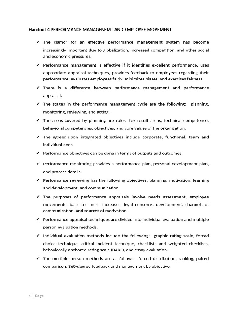 Handout 4 PERFORMANCE MANAGENEMT AND EMPLOYEE MOVEMENT | PDF ...