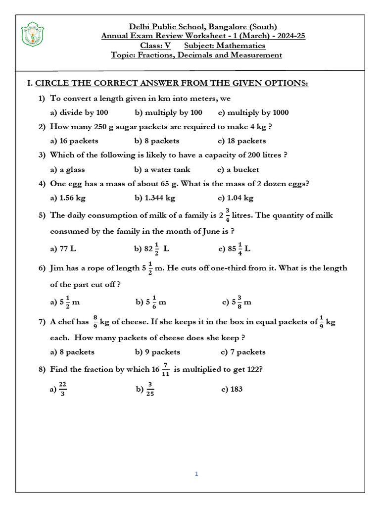 Fractions, Decimals and Measurement | PDF | Litre | Quantity