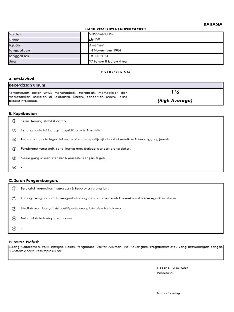 Contoh Laporan Psikogram CFIT3 Dan MBTI | PDF