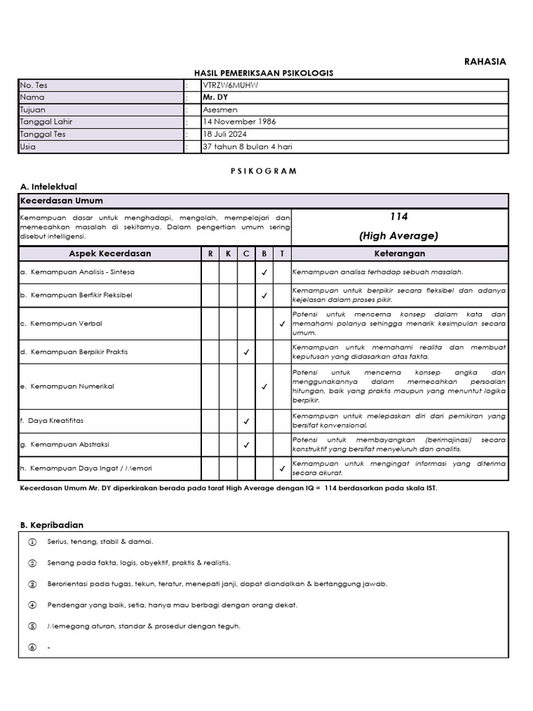 Contoh Laporan Psikogram IST Dan MBTI | PDF