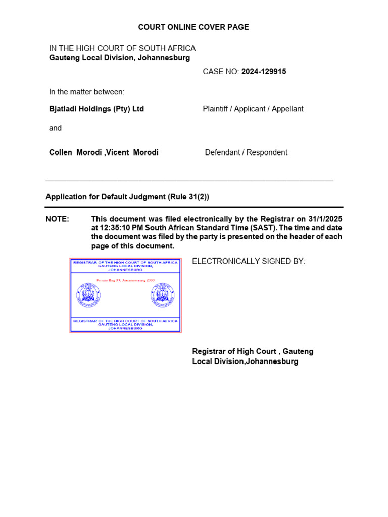 Application For Default Judgment (Rule 31 (2) ) 20250131123510023 ...