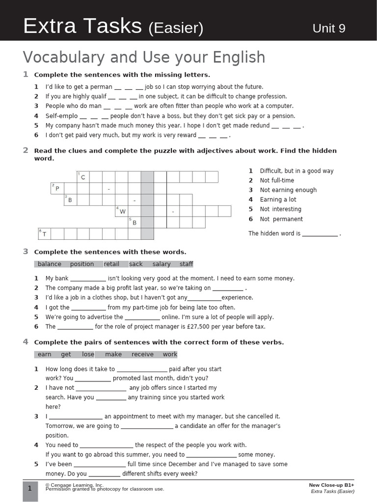 Ncu B1plus Extra Tasks Easier U9 | PDF | Grammar | Linguistics