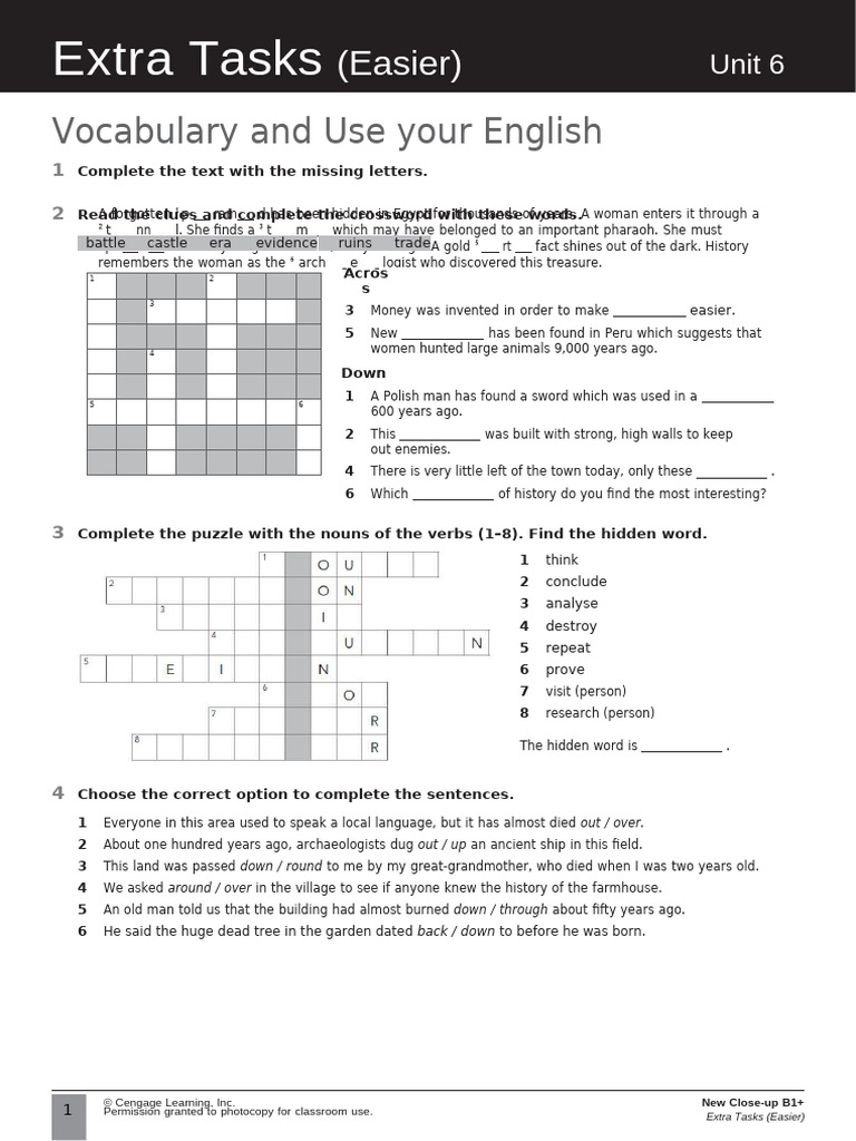 ncu_b1plus_extra_tasks_easier_u6 | PDF | Crossword