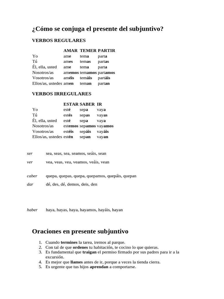 Presente Subjuntivo Español | PDF | Morfología | Mecánica del lenguaje