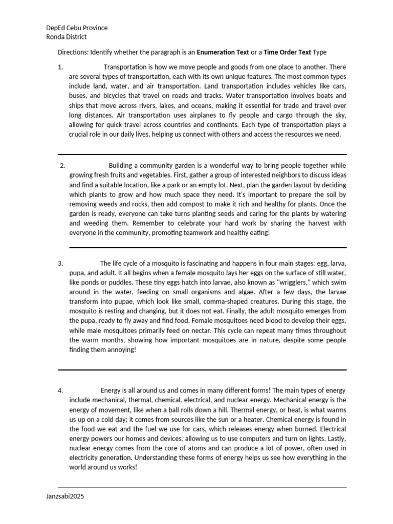 Enumeration & Time Order Text Types | PDF | Mosquito