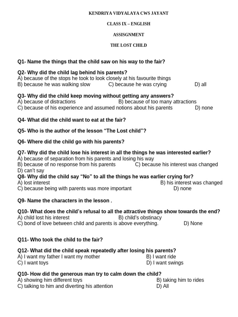 The Lost Child Assignment | PDF