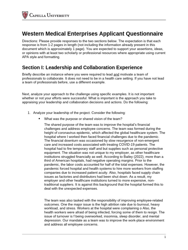 Assignment 3 Capella University. CF - Western - Medical - Application ...
