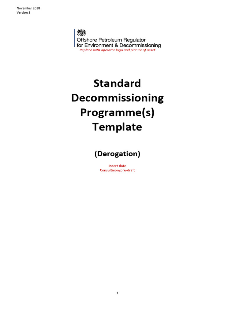 Derogation Decommissioning Programme Template - November 2018 | PDF ...