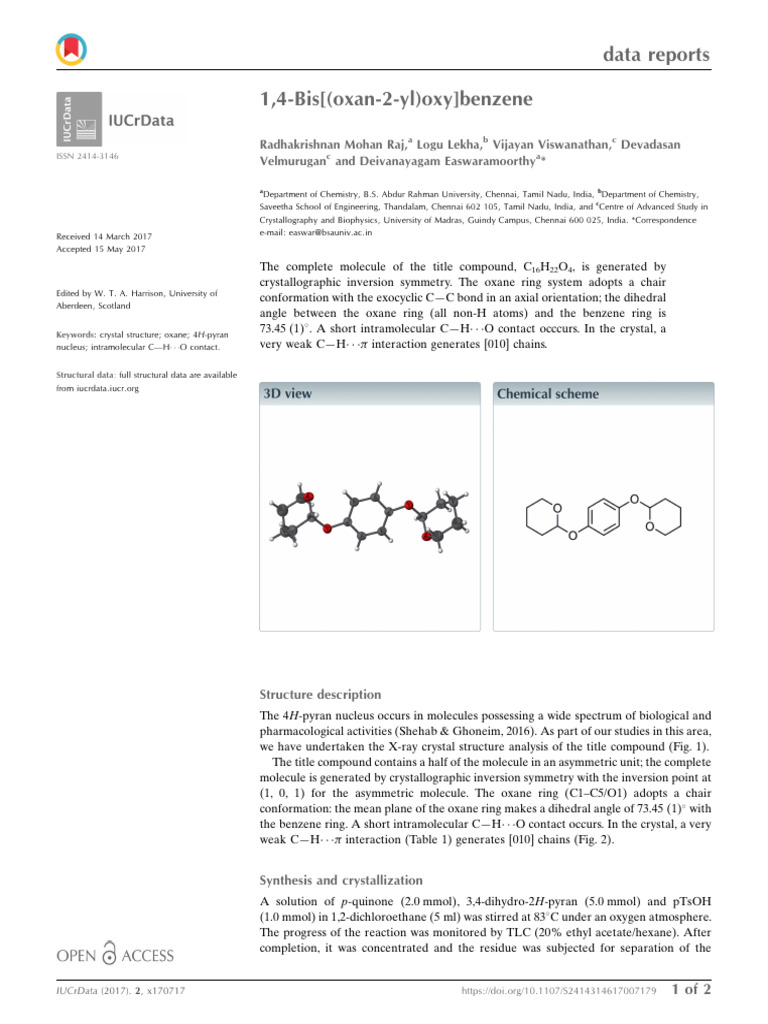 1 4 Bis Oxan 2 Yl Oxy Benzene | PDF | Crystallography | Crystal Structure