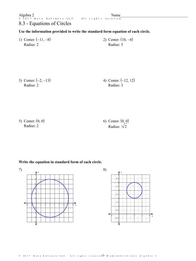 8.3 - Equations of Circles | PDF | Circle | Euclidean Plane Geometry
