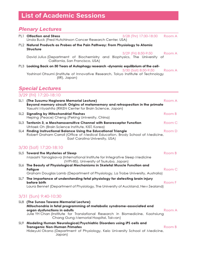 Academic Sessions on Physiology and Neuroscience | PDF | Neuroscience ...