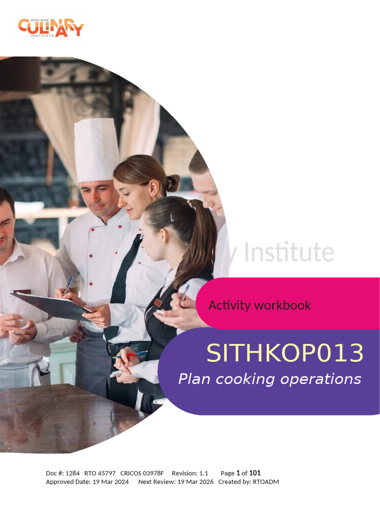 SITHKOP013-Plan Cooking Operations Completed | PDF | Menu | Cooking