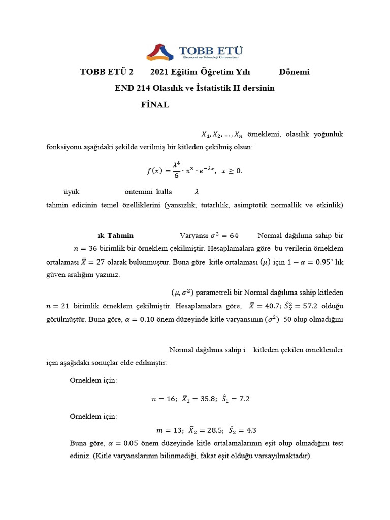 END 214 - Final Sınav SorularI | PDF