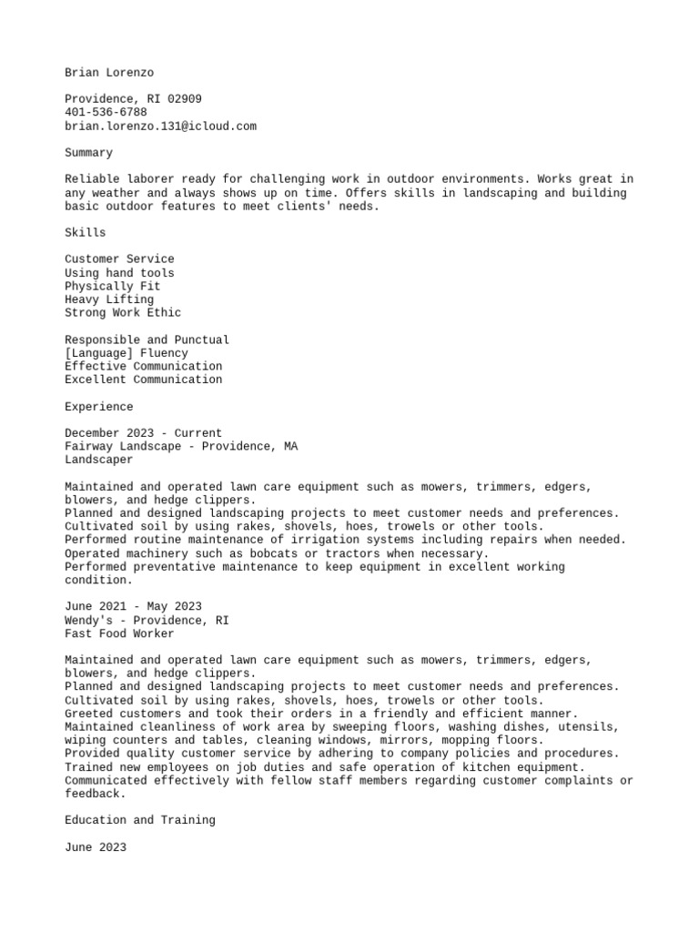Brian Lorenzo Resume 2 | PDF