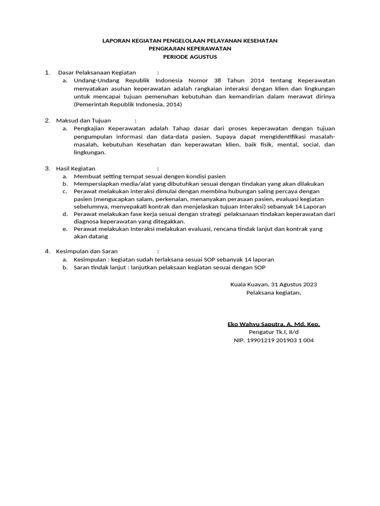 LAPORAN KEGIATAN EKIN INTERVENSI KEPERAWATAN | PDF