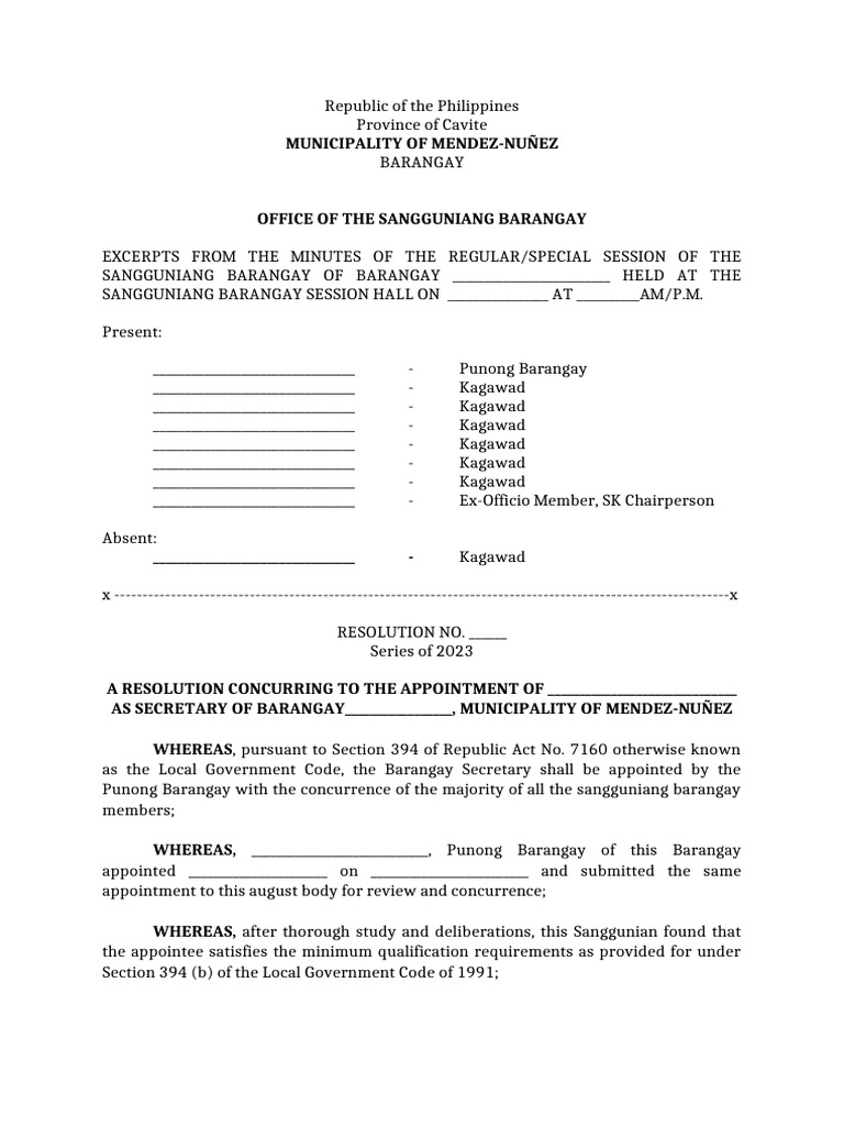 Barangay Secretary Appointment Resolution | PDF | Government