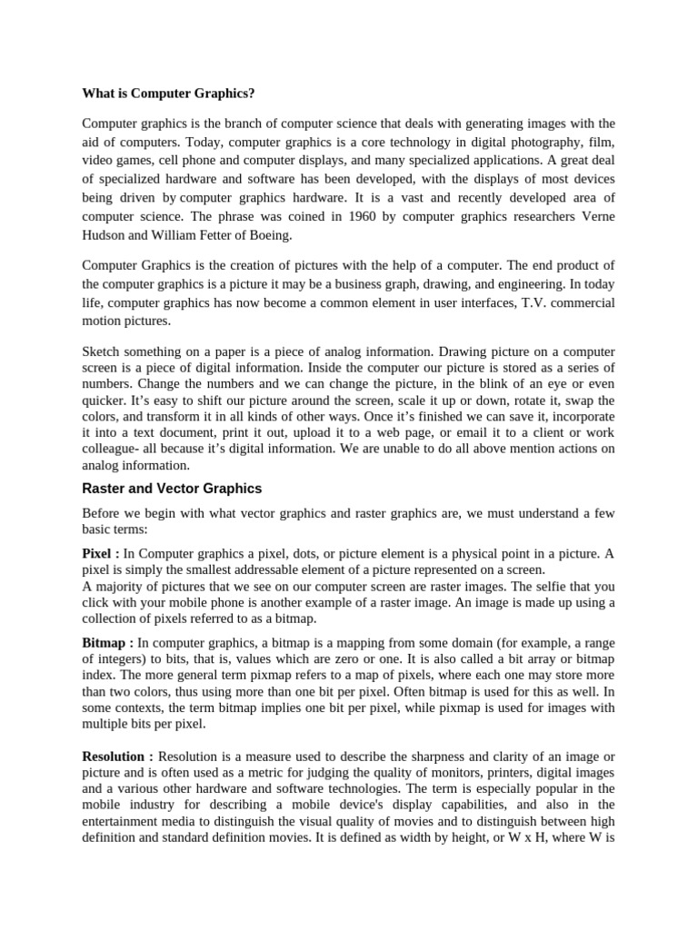 Unit 1-Introduction to CG and Graphics System | PDF | Pixel | Computer Graphics