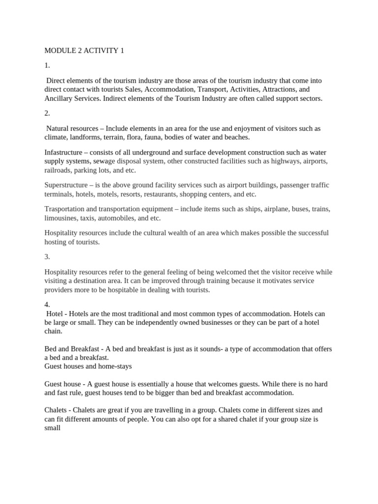 MODULE 2 ACTIVITY 1 | PDF | Hotel | Tourism