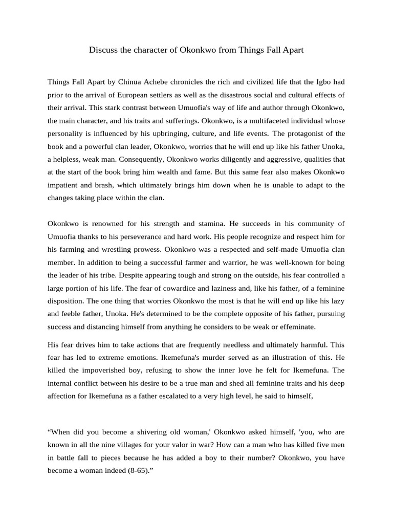 Discuss The Character of Okonkwo From Things Fall Apart | PDF