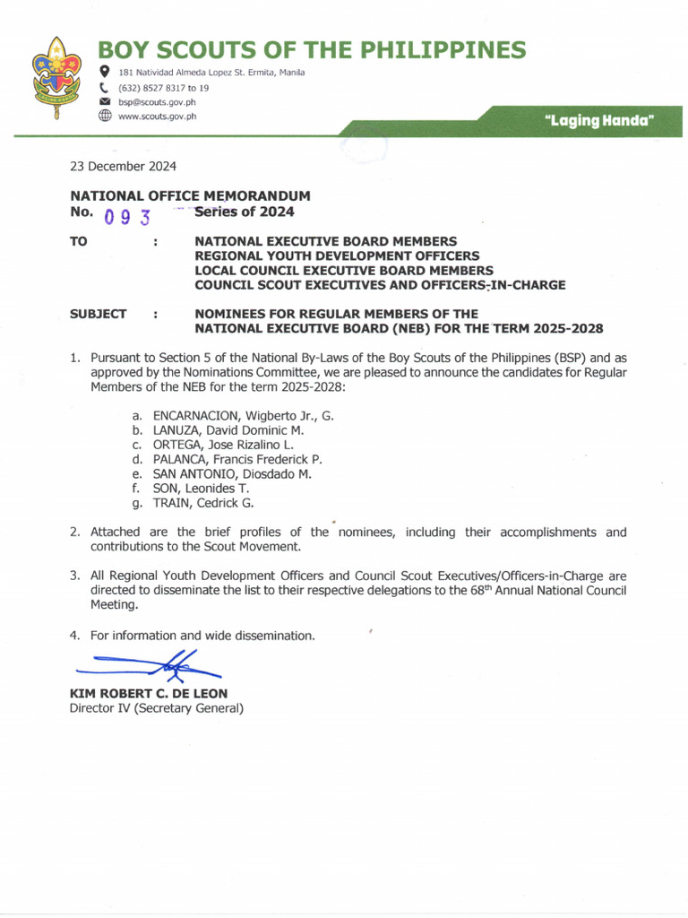 N.O. Memo No. 093 S. 2024 2 | PDF | Scouting | Philippines