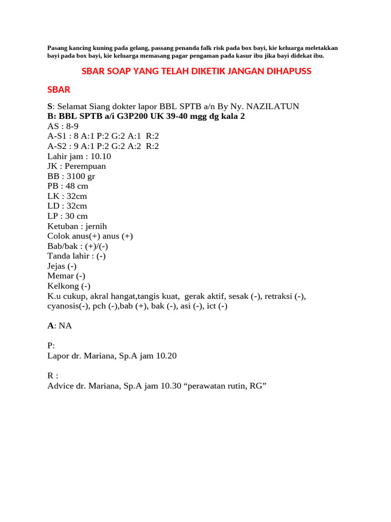 Format Sbar Dan Soap BBL Baru | PDF