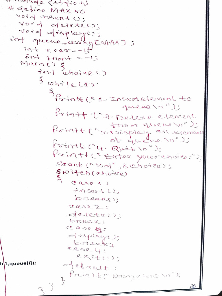 Insertion, Deletion, Display On Queue | PDF