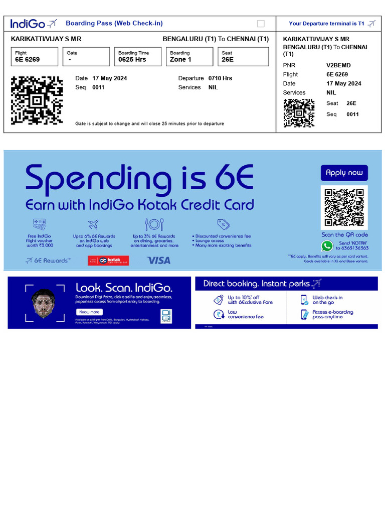 6E 6269 0625 Hrs Zone 1 26E: Boarding Pass (Web Check In) | PDF