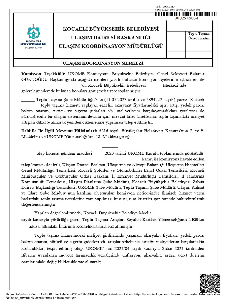 Toplu Tasima Ucret Tarifesi | PDF