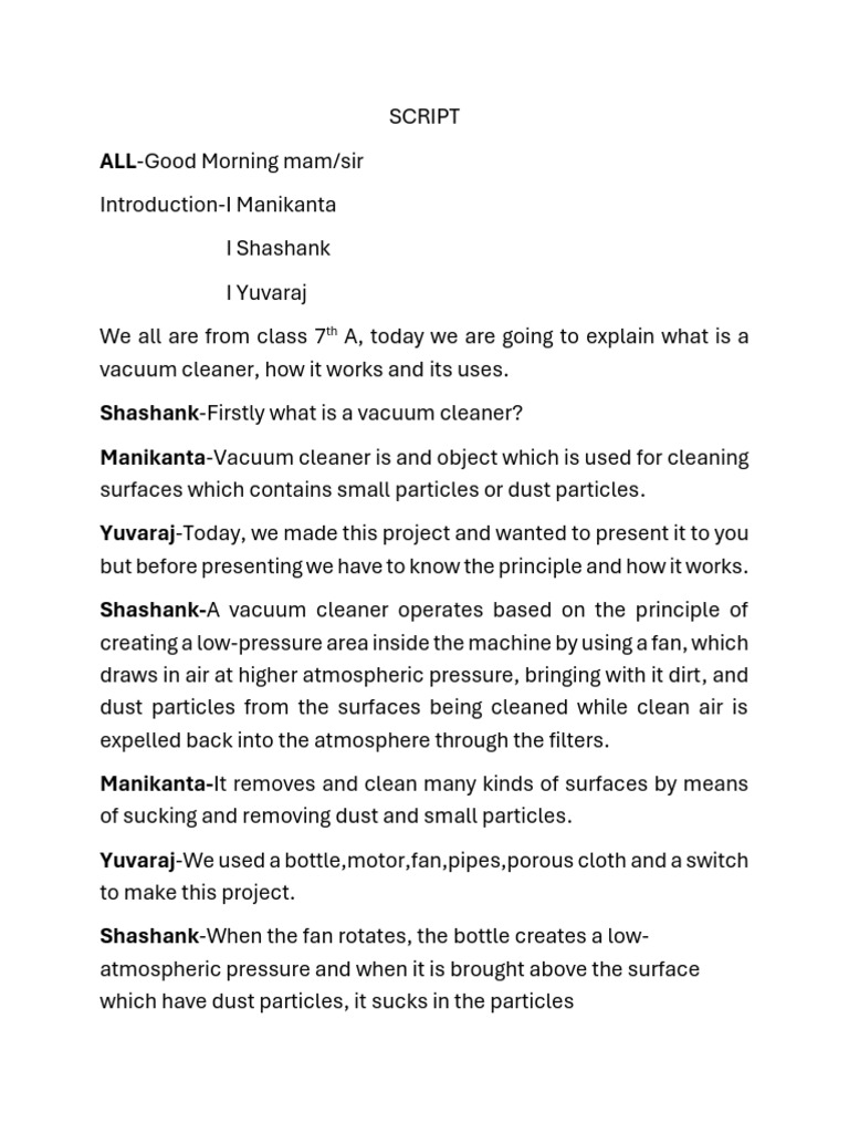 Script For Vacuum Cleaner | PDF