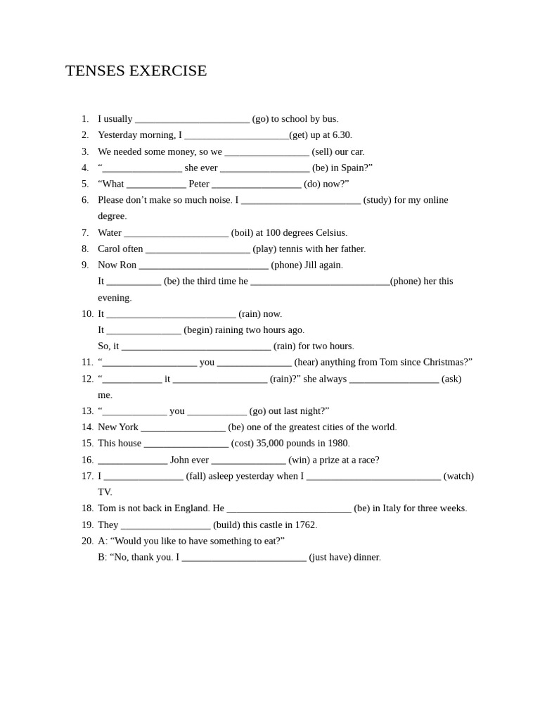 Tenses Exercise Advanced - Mix | PDF