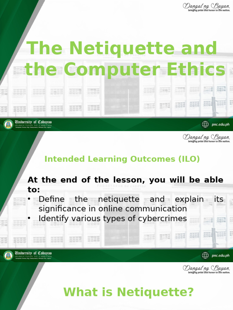 ITE101 WEEK 5 TOPIC The Netiquette and The Computer Ethics. | PDF | Malware | Computer Virus