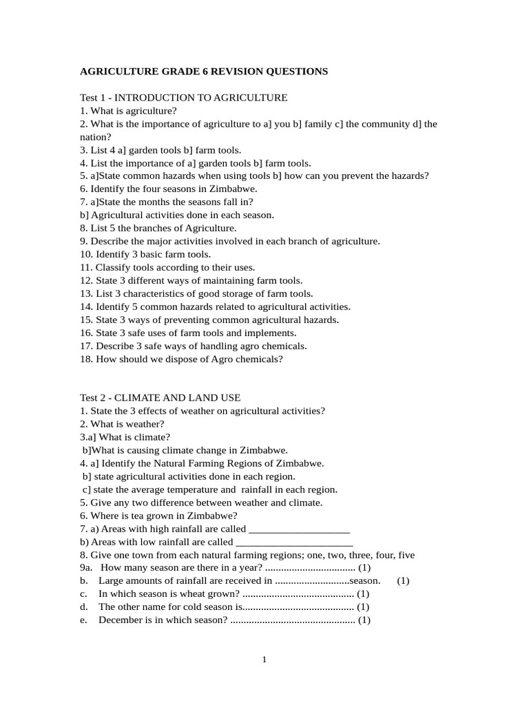 Grade 6 Agriculture Revision Questions | PDF | Soil | Agriculture